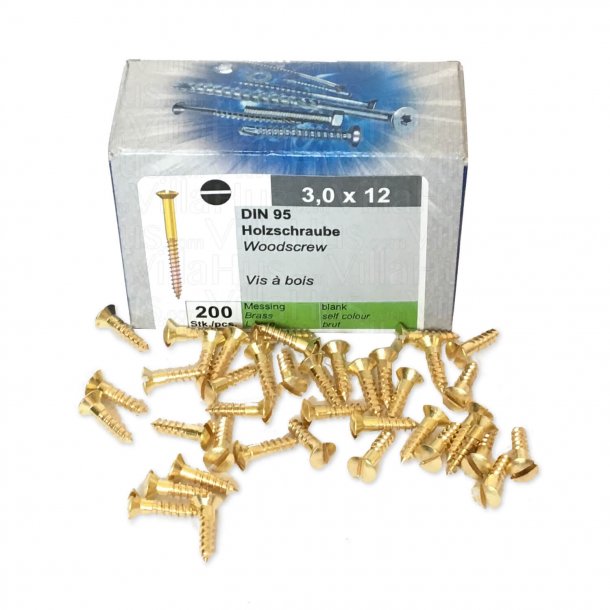Brass wood screws - Slotted - 3x12 mm (200 pcs.) - Screws - VillaHus