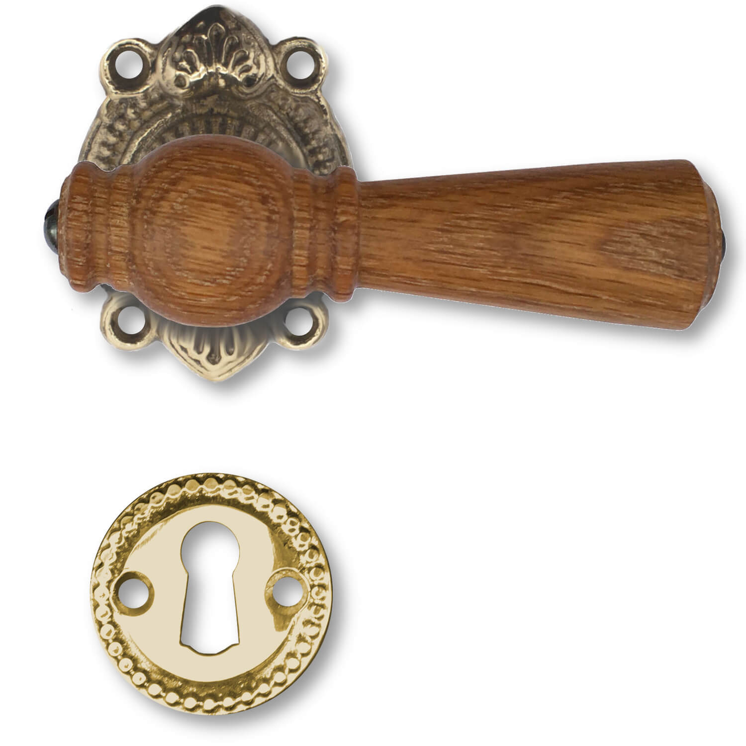 Wooden door handle interior - Rustic style brass Oak, Escutcheon ...
